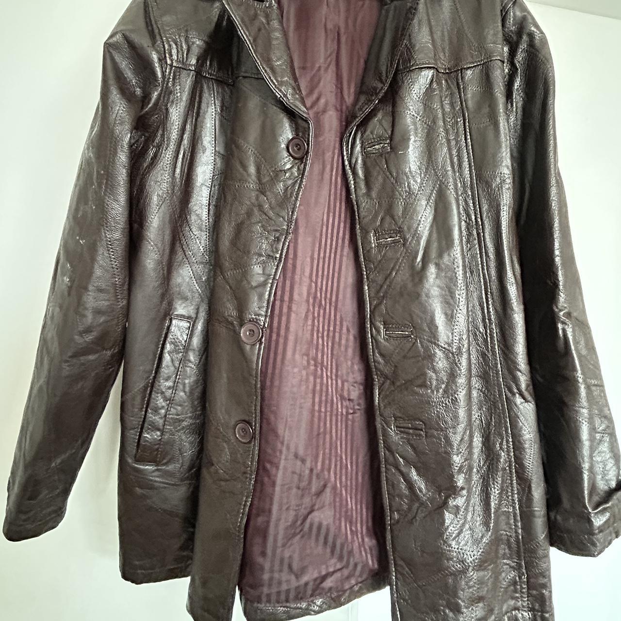 vintage brown leather jacket size medium but fits... - Depop