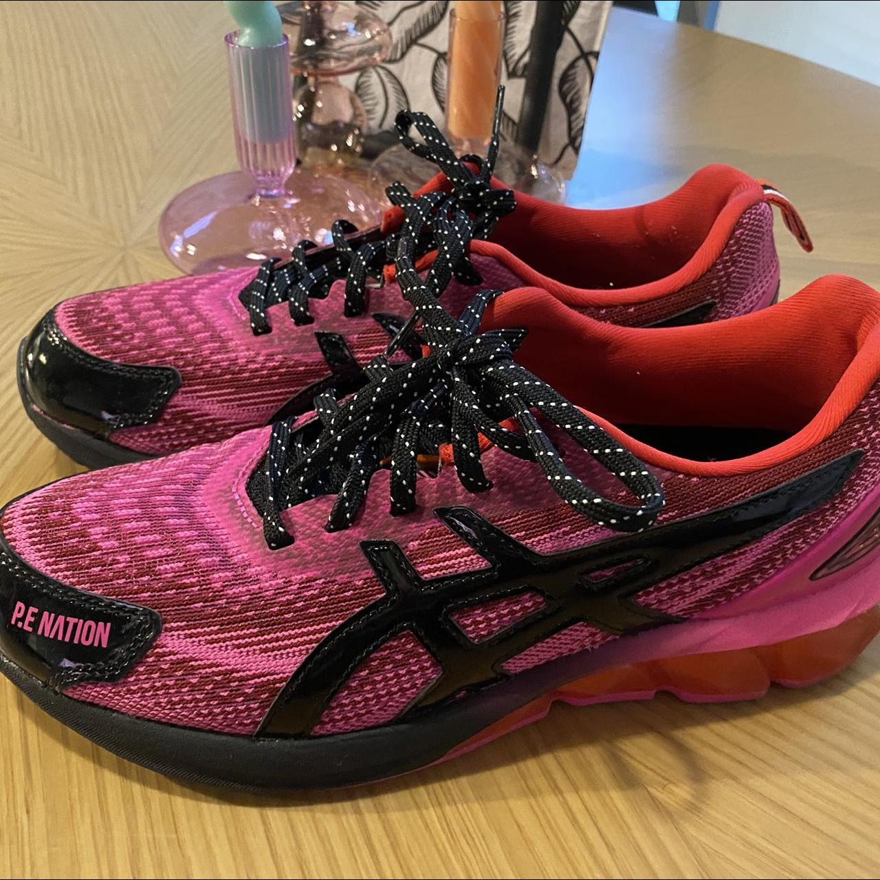ASICS Women's Pink and Black Trainers | Depop