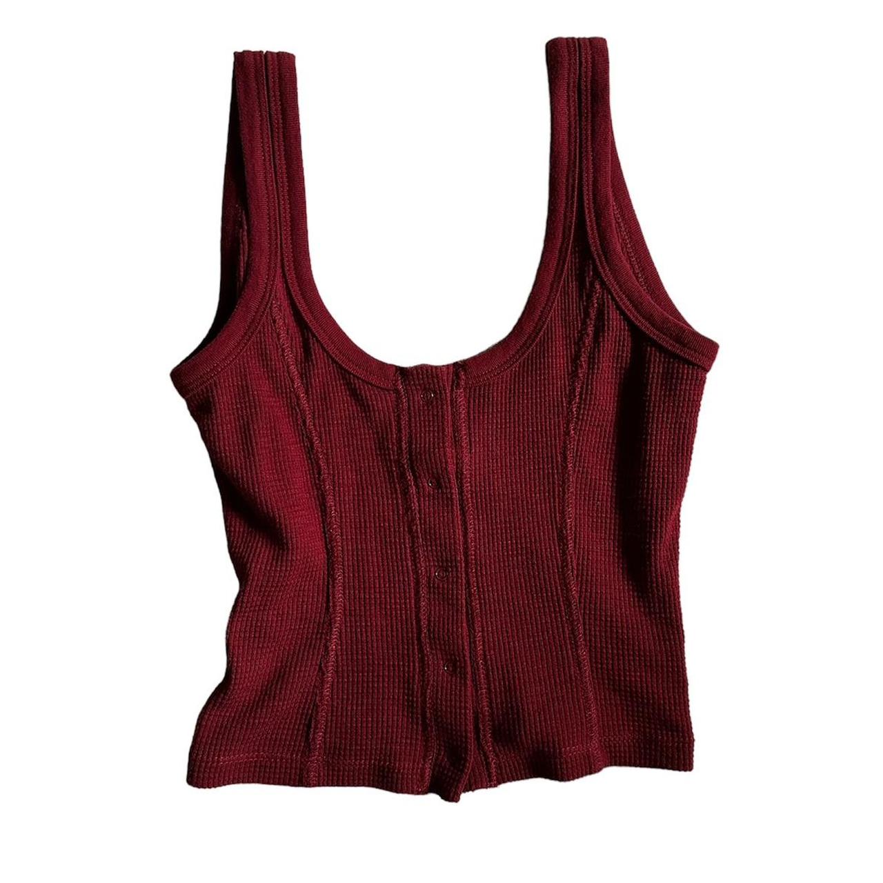 dark red button up tank top -no noticeable signs... - Depop