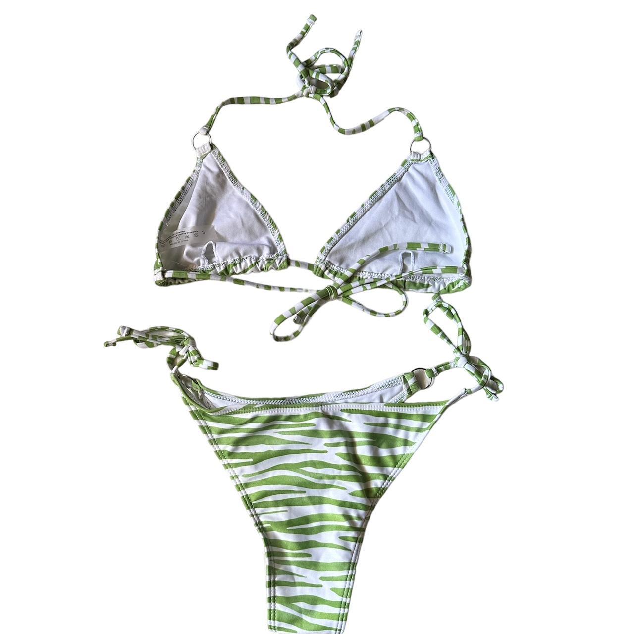 green zebra stripe bikini -only worn a couple... - Depop