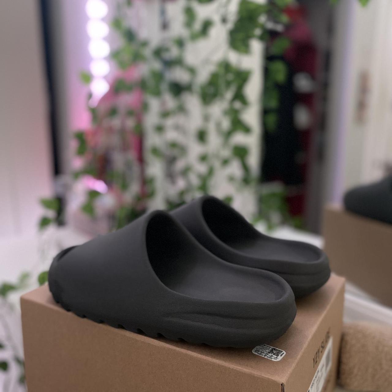 granite yeezy slides men’s size 9 slight use dark... - Depop