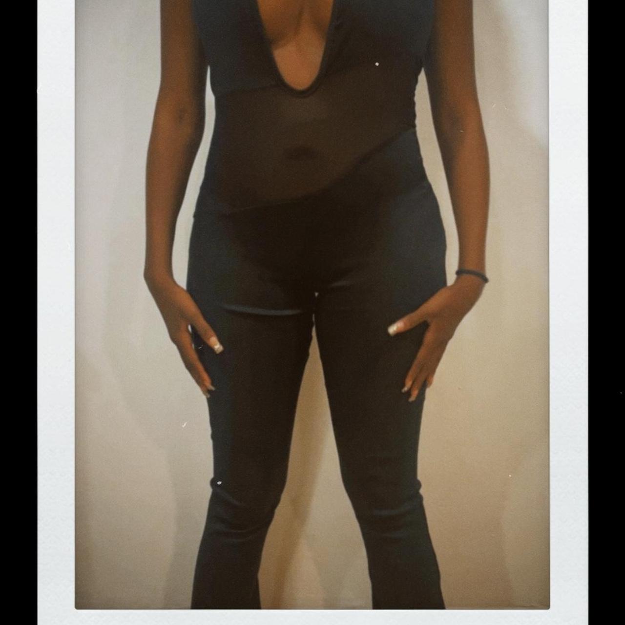 ASOS plunge front mesh insert jumpsuit in black. The... - Depop