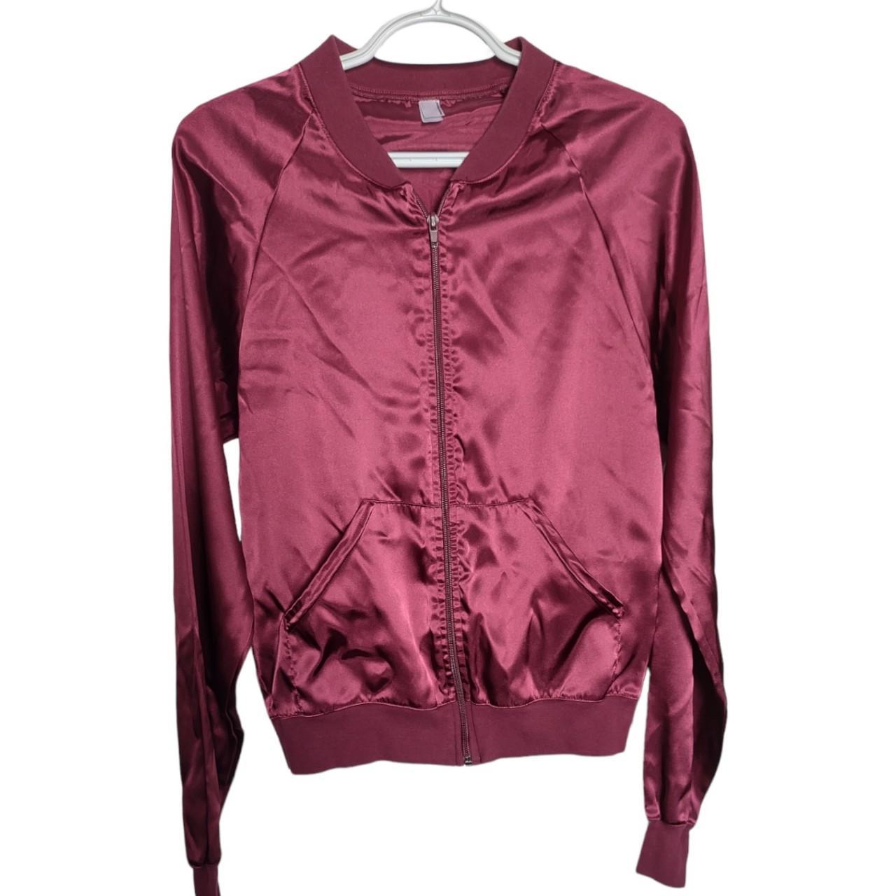 Burgundy satin Bomber jacket. Great condition. ... | Depop