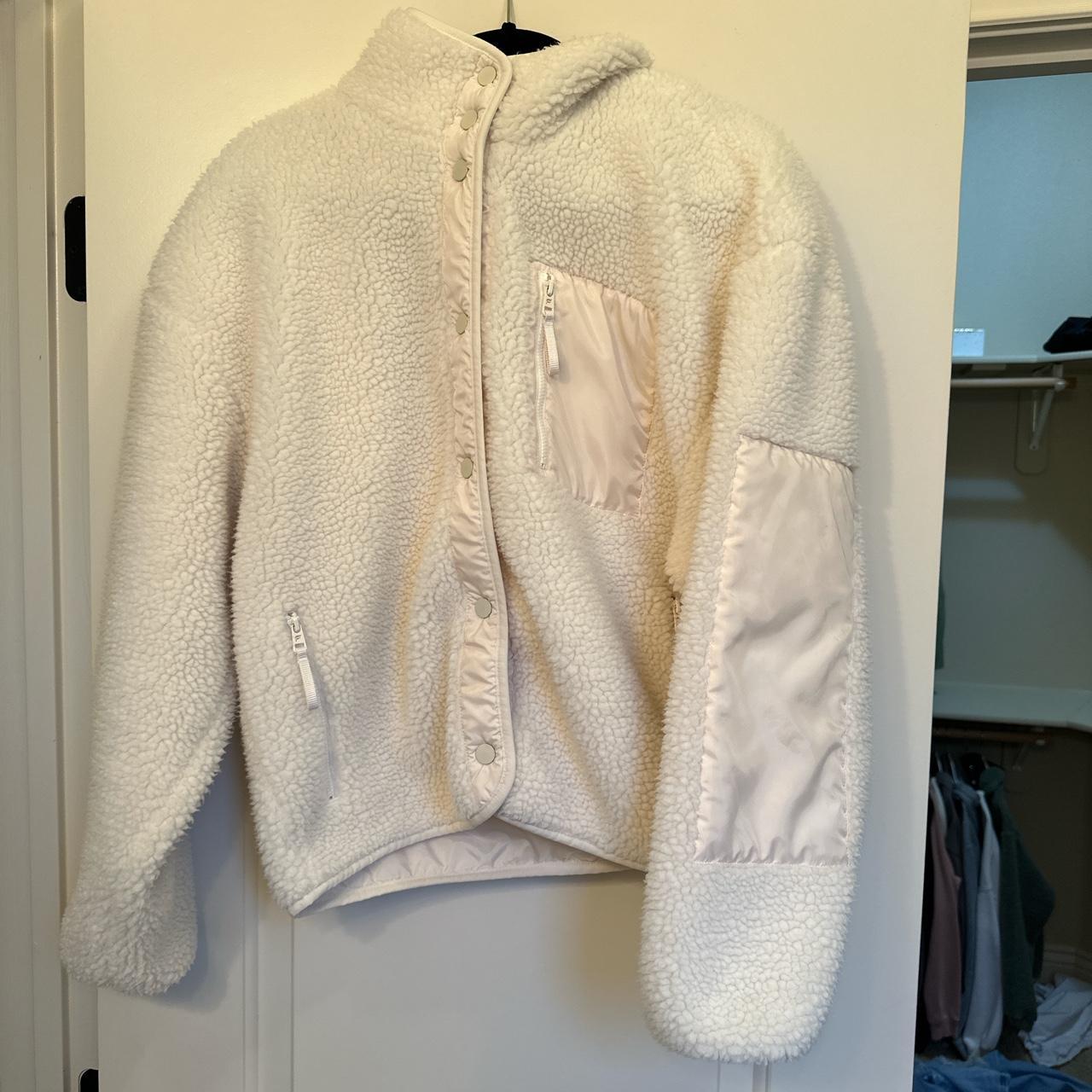 cream white Fabletics teddy jacket 🧸 size M #teddy... - Depop