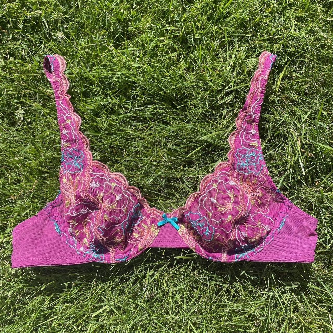 beautiful floral mesh bra. deep fuchsia with... - Depop