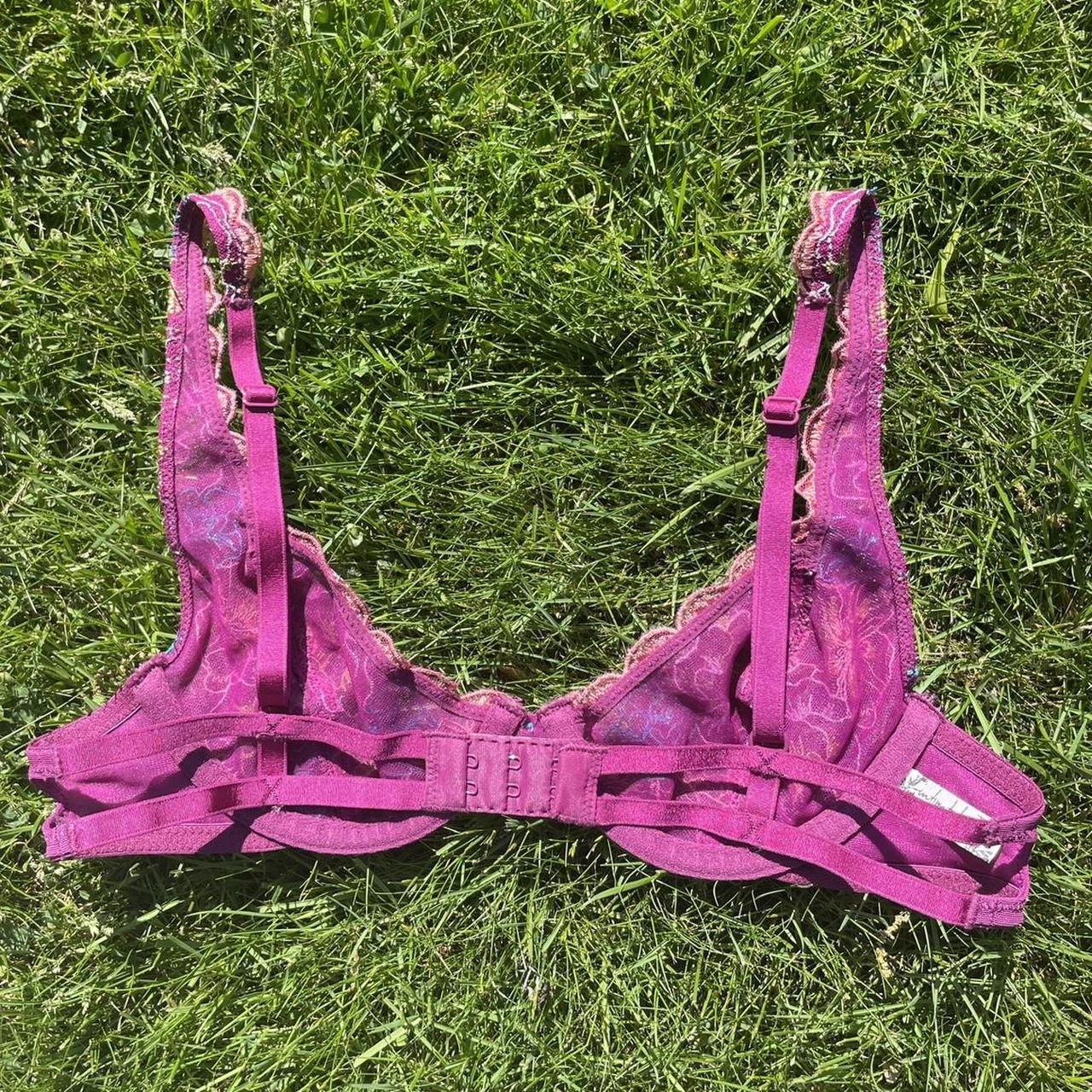 beautiful floral mesh bra. deep fuchsia with... - Depop