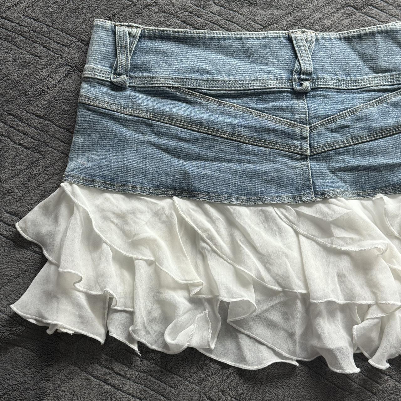 Adorable denim and white low rise ruffle skirt... - Depop