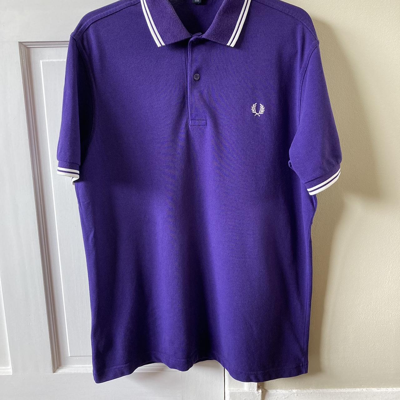 Fred Perry Purple and White Twin Tipped Polo - Size:... - Depop