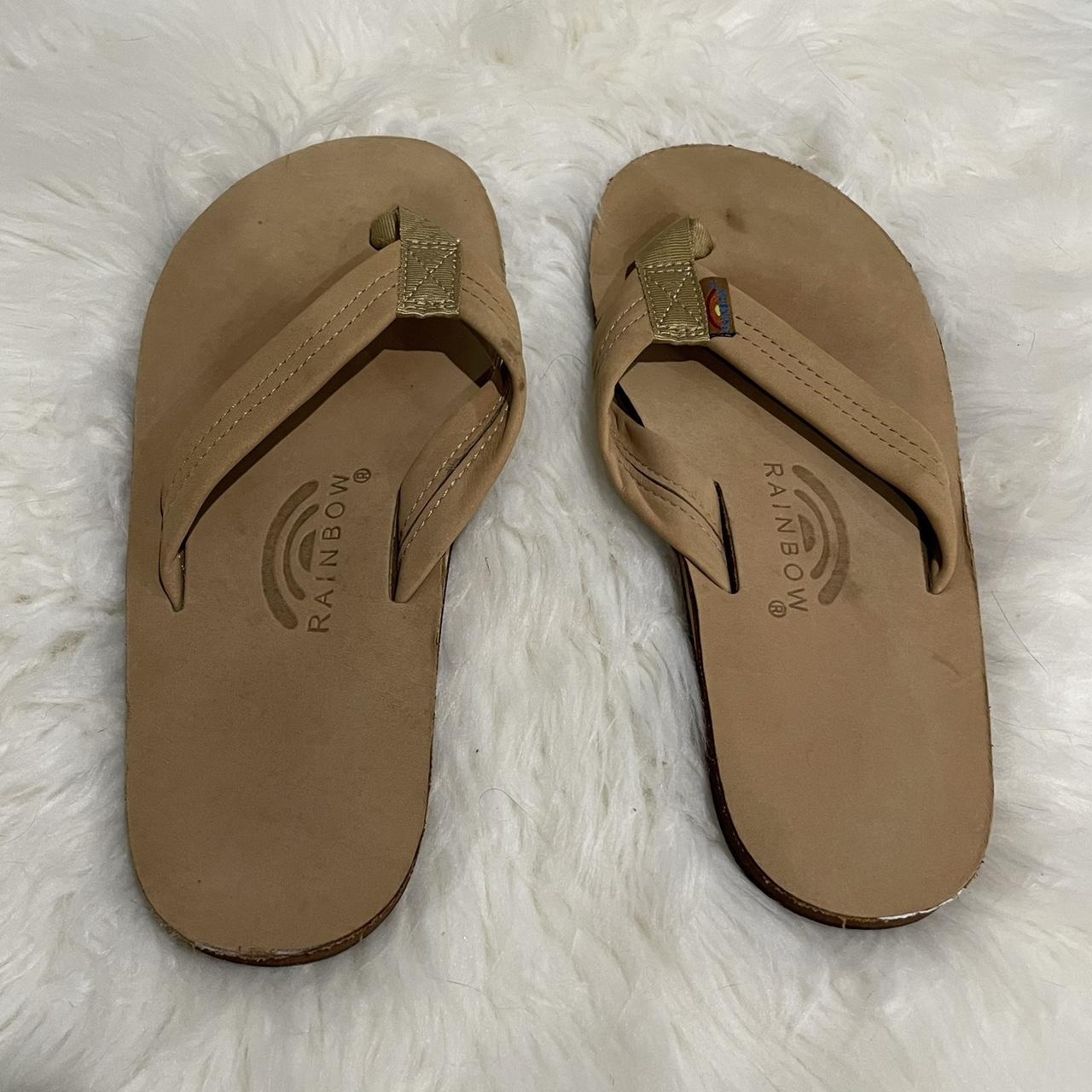 Mens Rainbow flip flop sandals Medium tan... - Depop