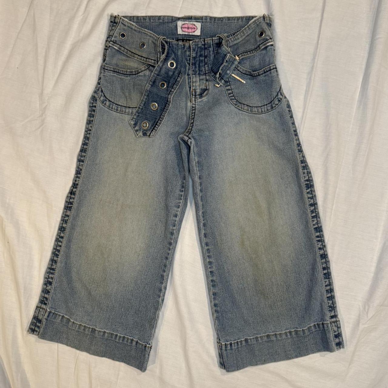 Vintage/Y2K Low-Rise Wide Leg Capri Jorts with... | Depop