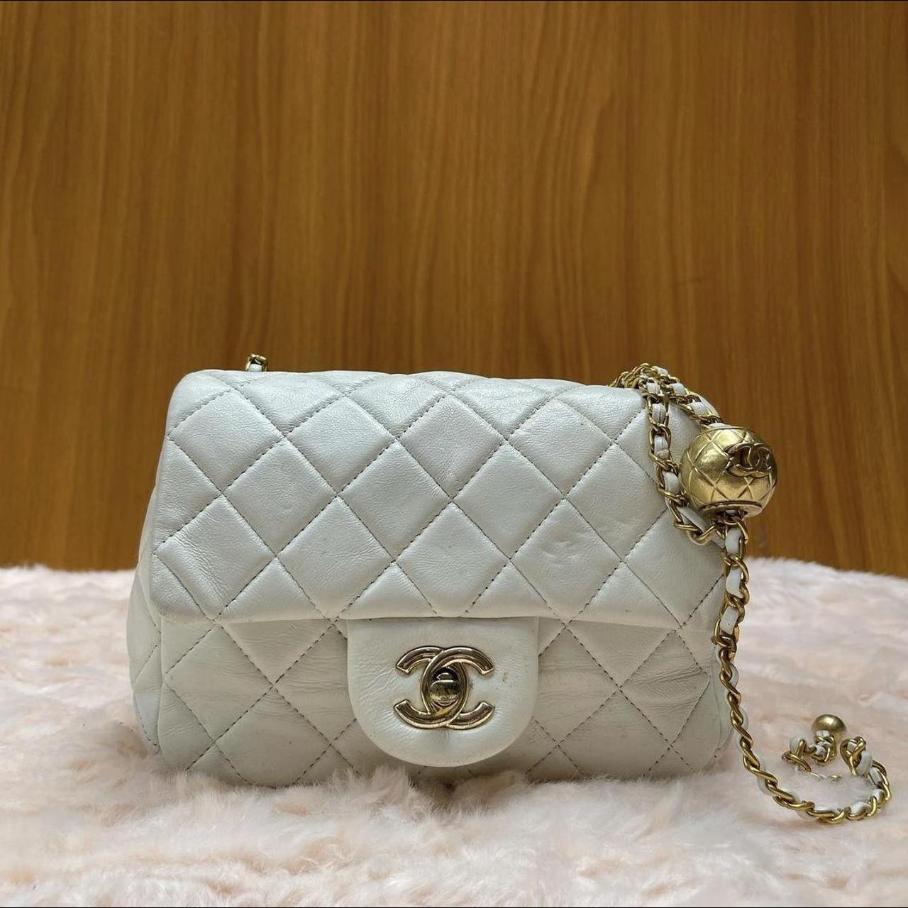 Small white Chanel flap bag Authenticity is... - Depop