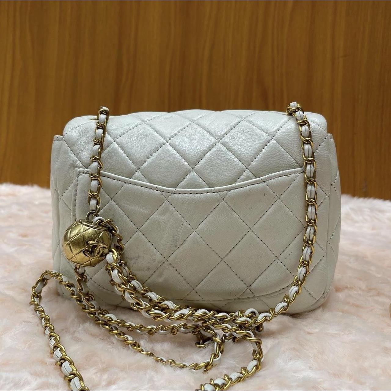 Small white Chanel flap bag Authenticity is... - Depop
