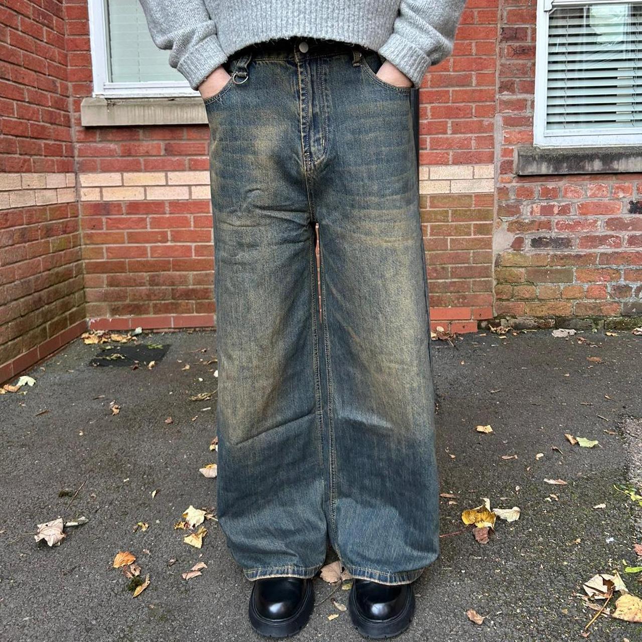 Wide leg faded blue jeans with rust tint Brand... - Depop