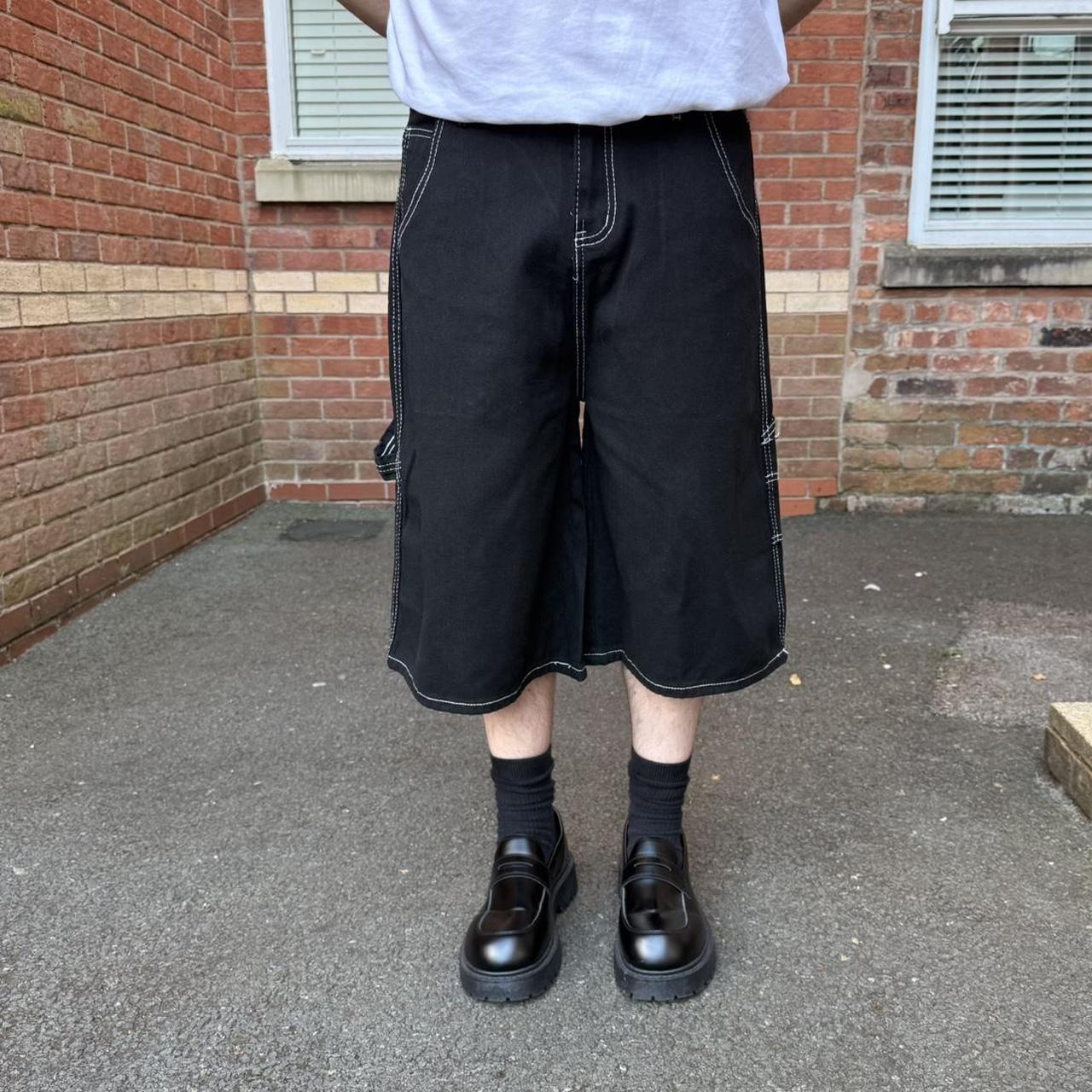 Mens wide leg denim graphic print jorts Brand... | Depop