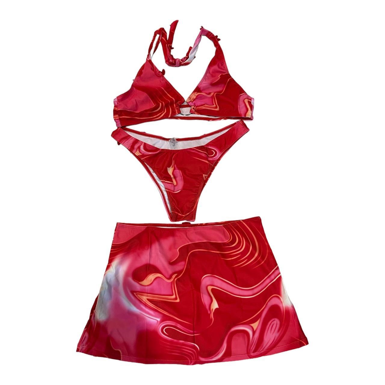 3 piece swim set with mini skirt Size: Large #swim... - Depop