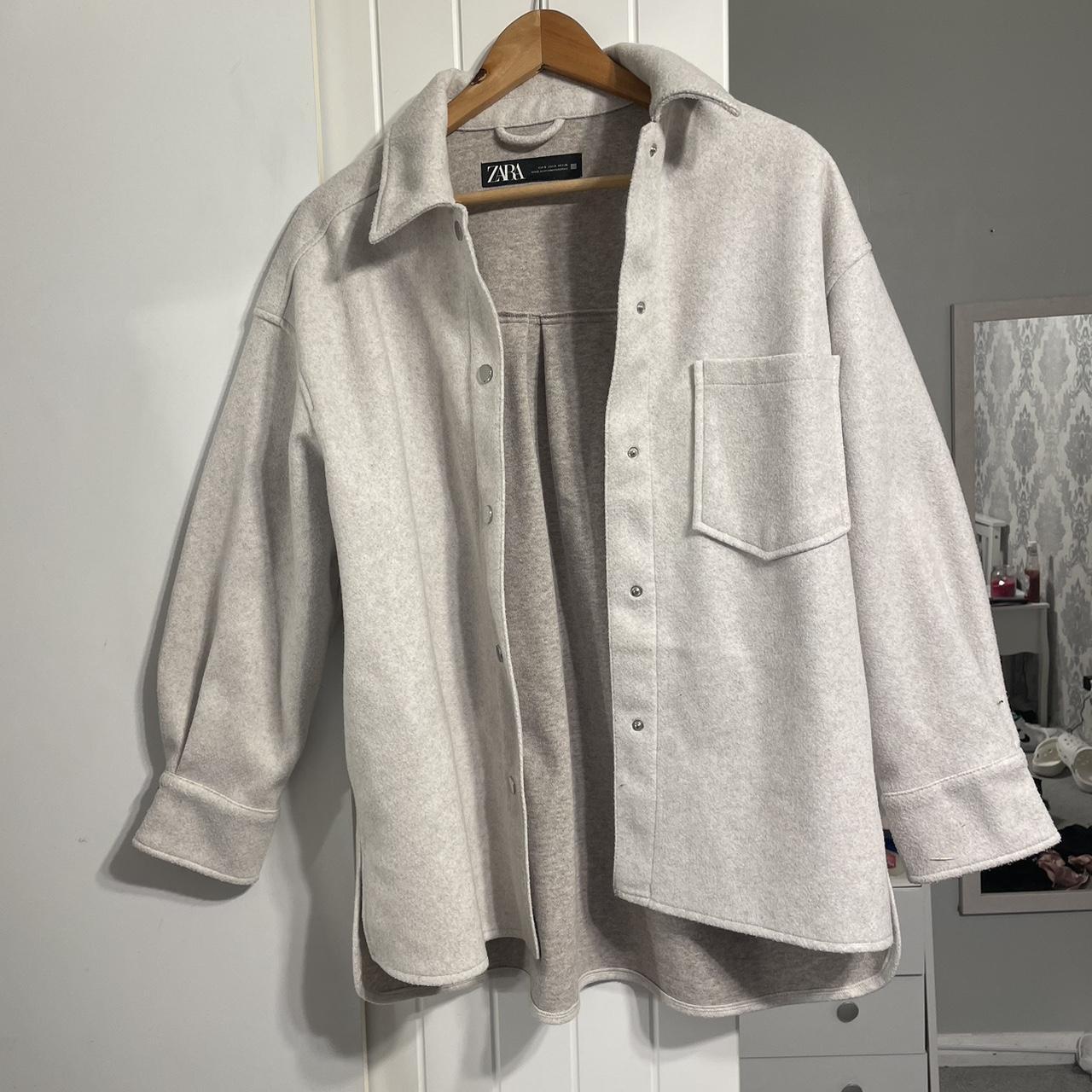 zara shacket cream/light beige worn once for a few... - Depop