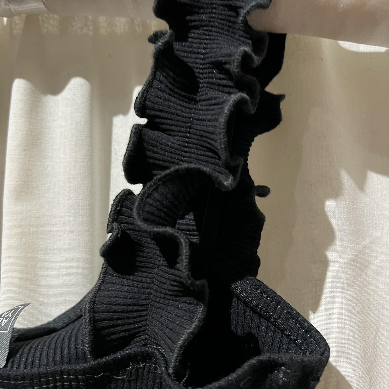 Francesca black this ruffle strap bodysuit size... - Depop