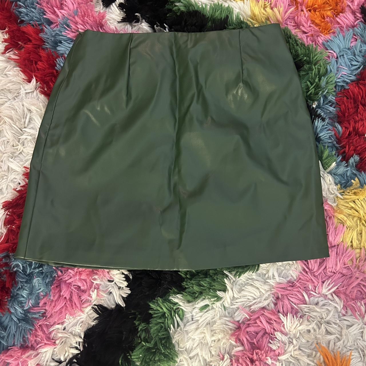 Forest Green Vegan Leather Mini Skirt. Super cute... - Depop