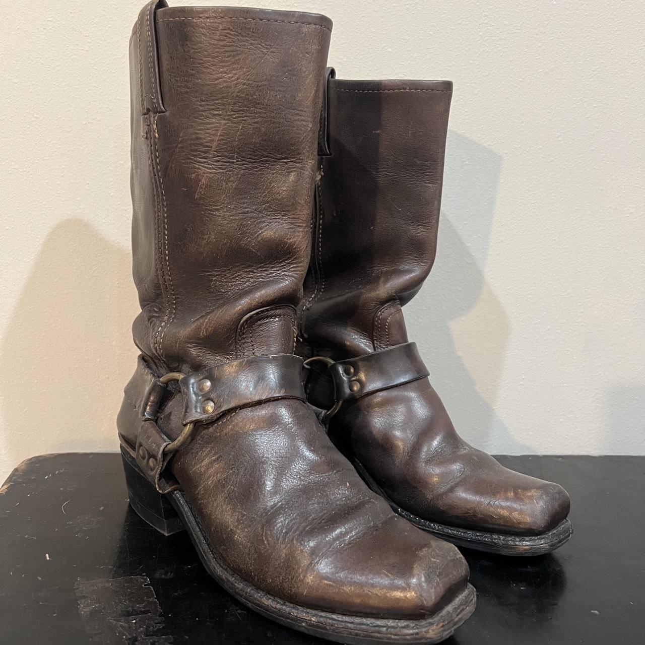 Awesome Frye brown leather moto boots 8-8.5 - Depop