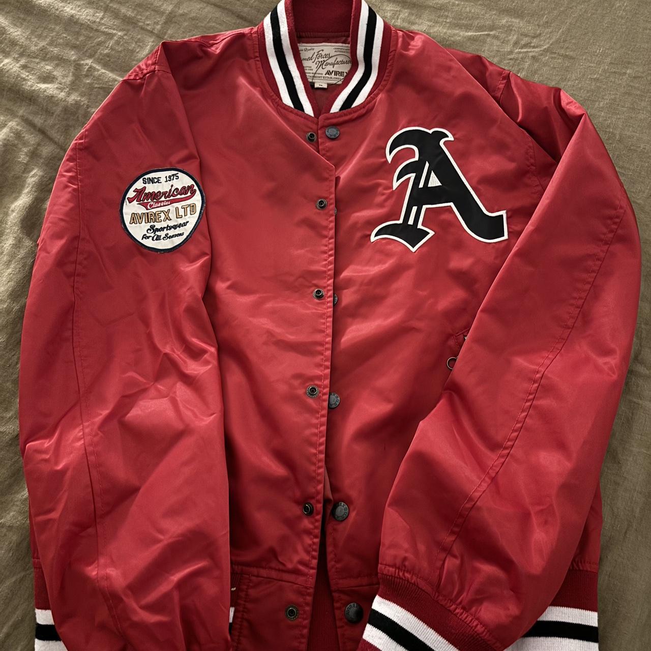 Vintage Avirex red and black varsity jacket with... - Depop
