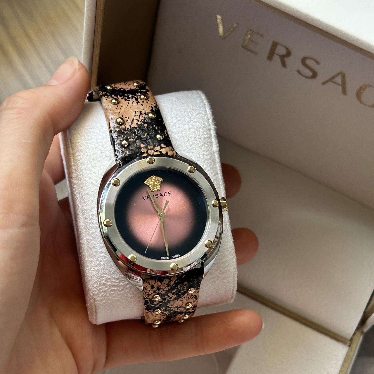 Versace women's watch with snake print leather band... | Depop