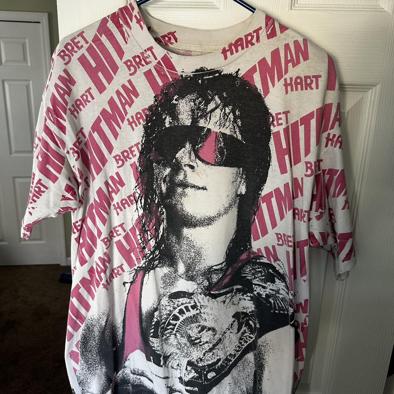 Vintage wwf all over print Bret hart shirt size... - Depop