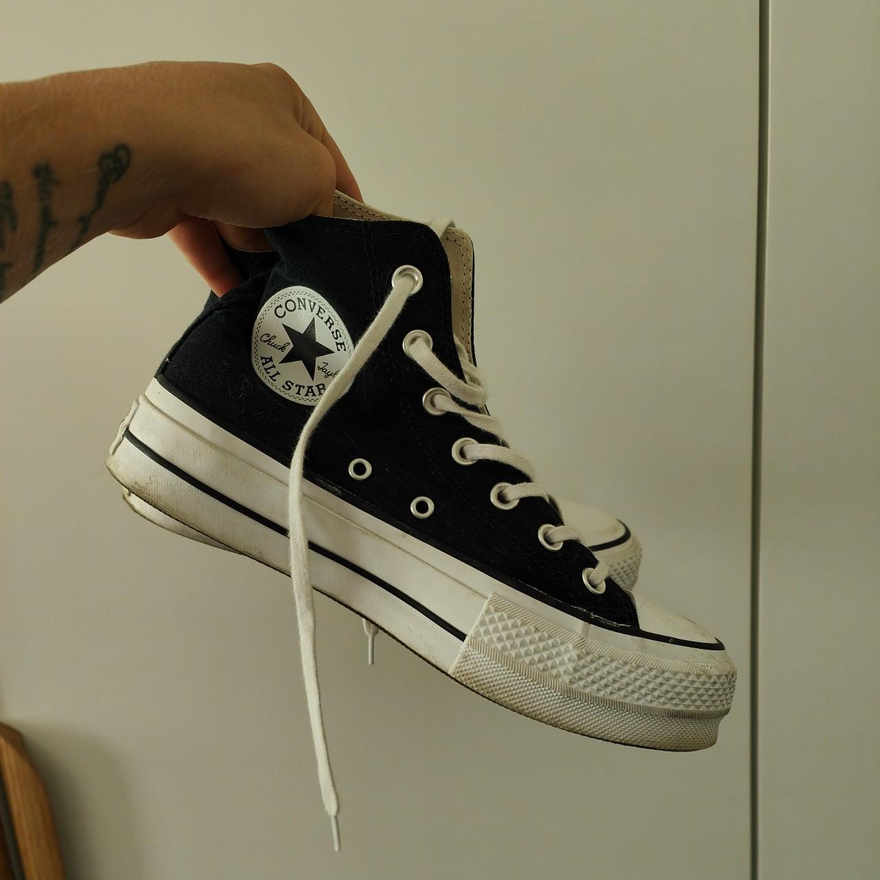 Black and white high top converse Platform... - Depop