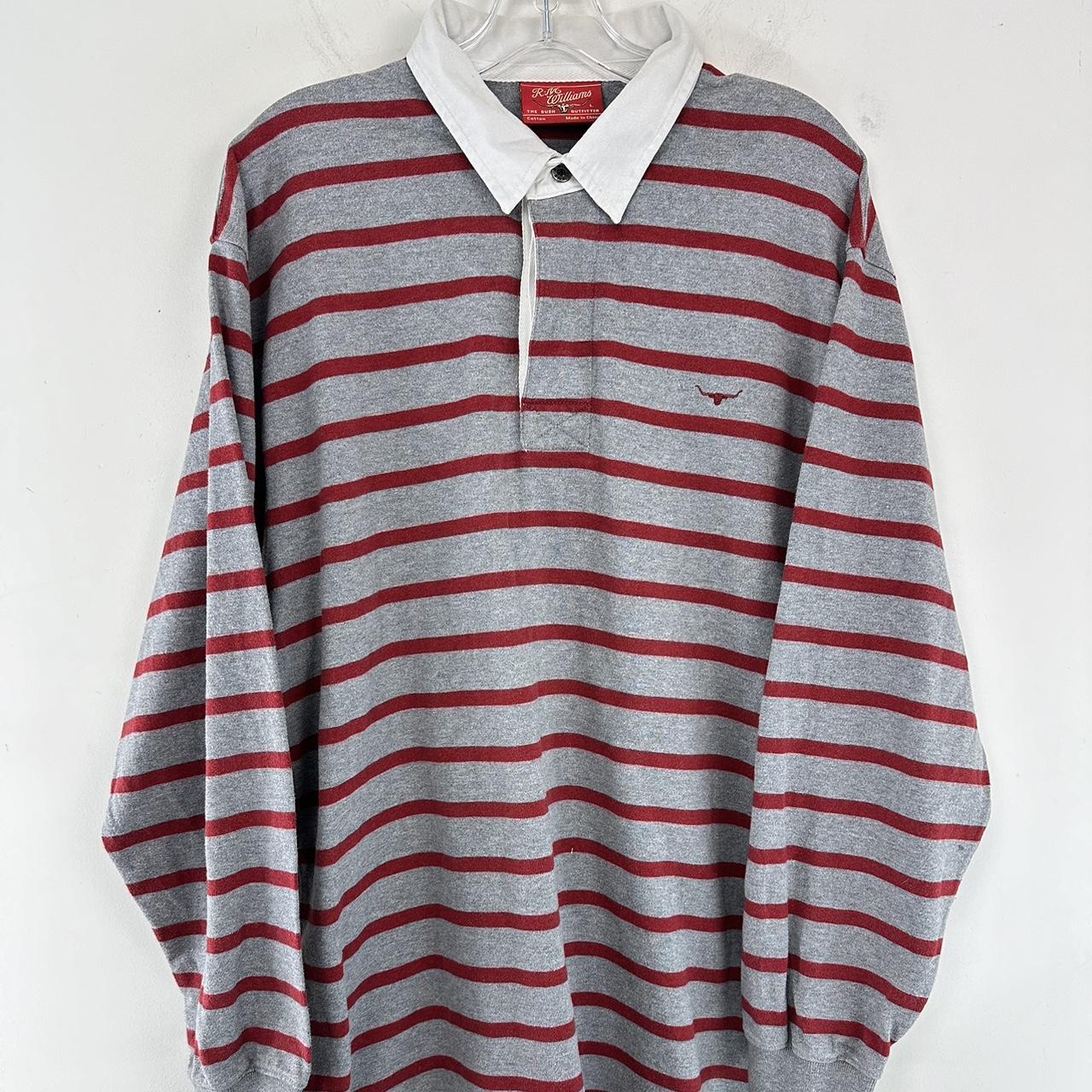 RM Williams Rugby Mens Size Large Red Grey Stripe... - Depop