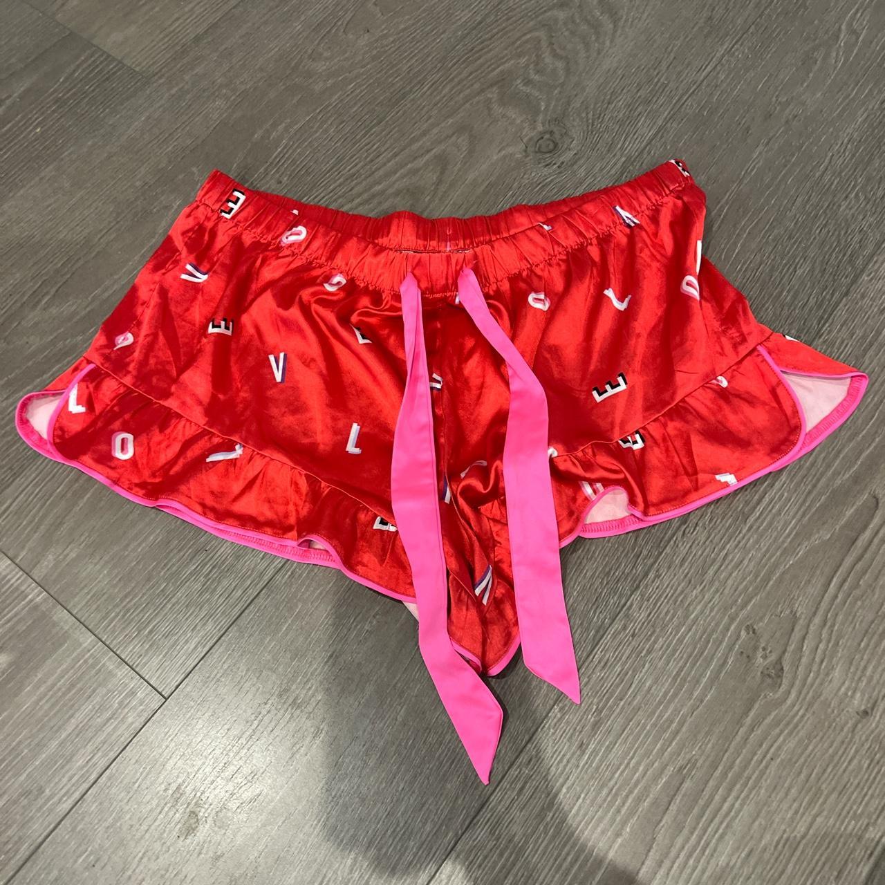 Victoria’s Secret Pink red frill pyjama shorts in... - Depop