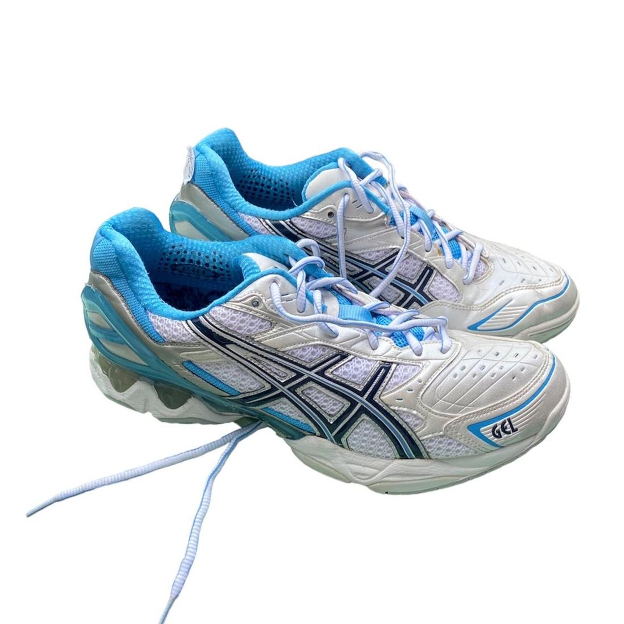 ASICS Women's Blue and White Trainers | Depop