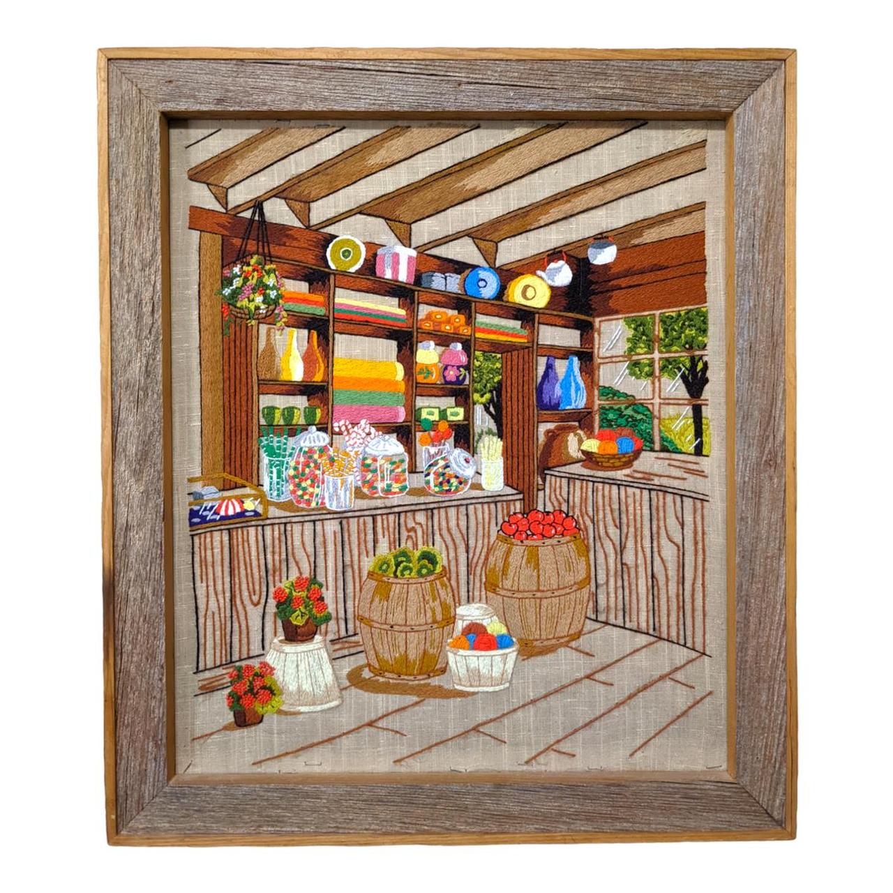 This vintage completed crewel embroidery is a... - Depop