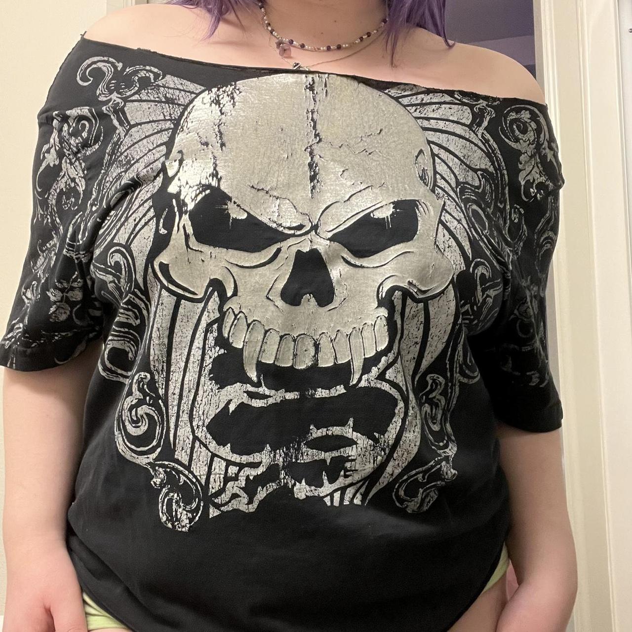vintage off the shoulder skull graphic top not in... - Depop