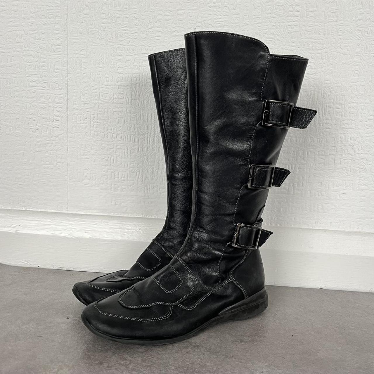 archive leather buckle strappy moto boots good... - Depop