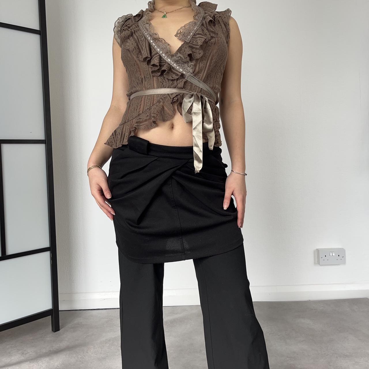 Brown Frilly Lace Tie Vest Sheer Recommend size... - Depop