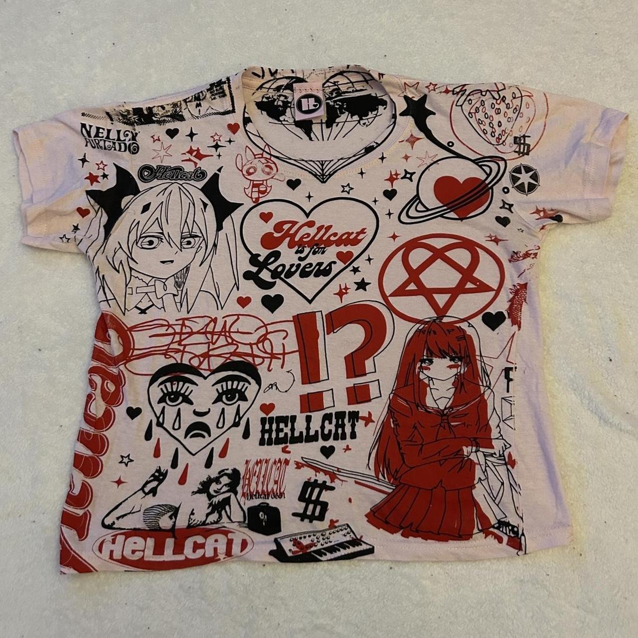 Hellcat graphic pink baby tee #hellcat... - Depop