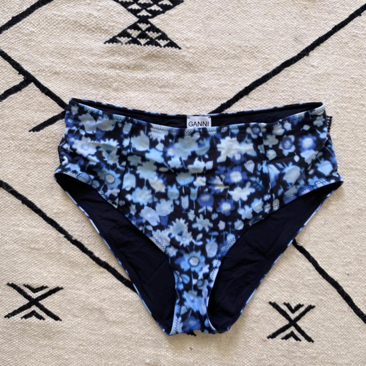 Ganni Women's Black and Blue Swimsuit-one-piece | Depop