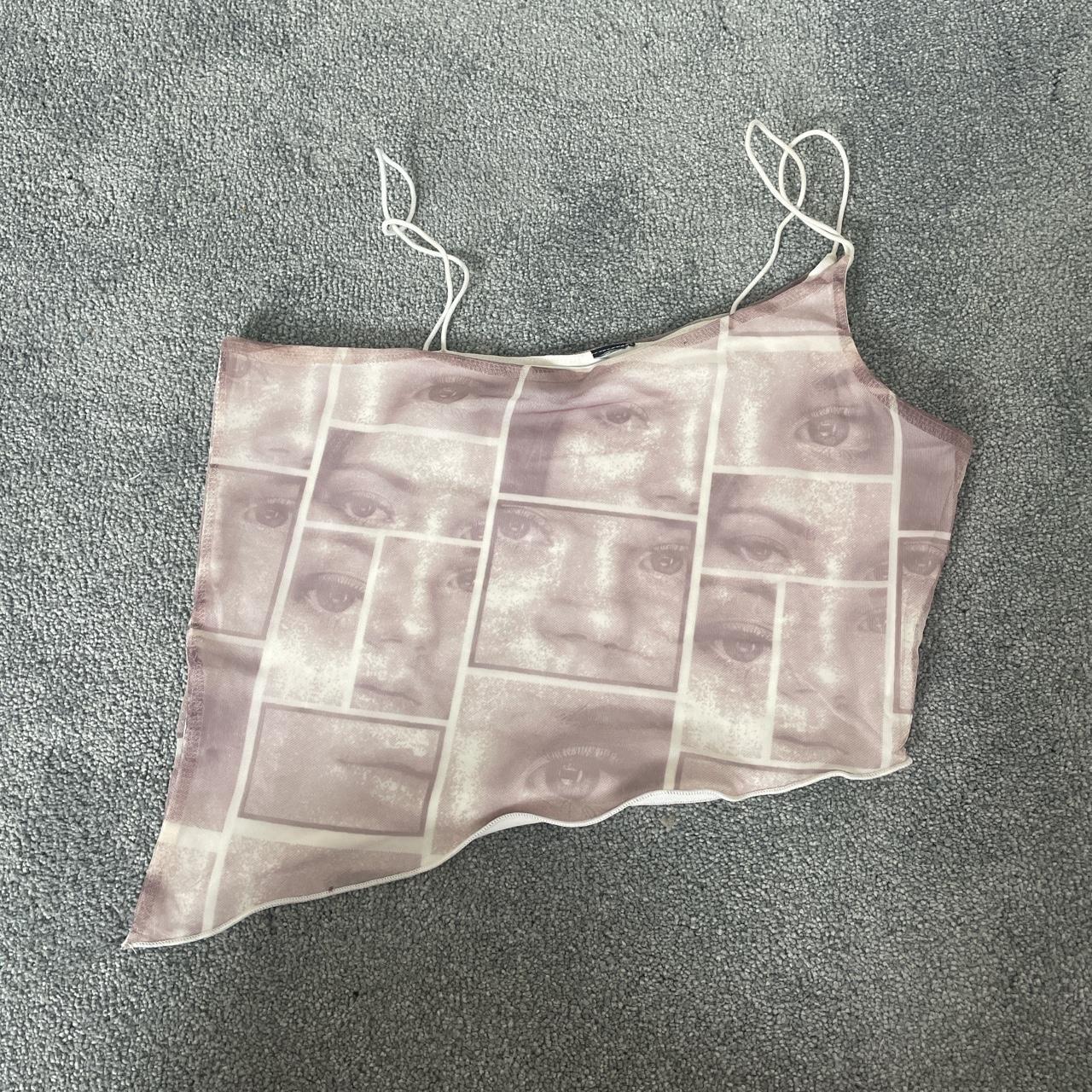 Abstract, eye print crop top, slanted waistline cut,... - Depop