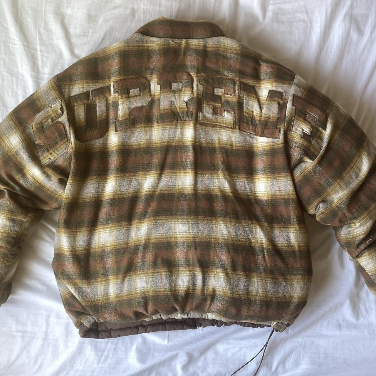 Supreme Flannel Reversible Puffer Jacket xL small... - Depop