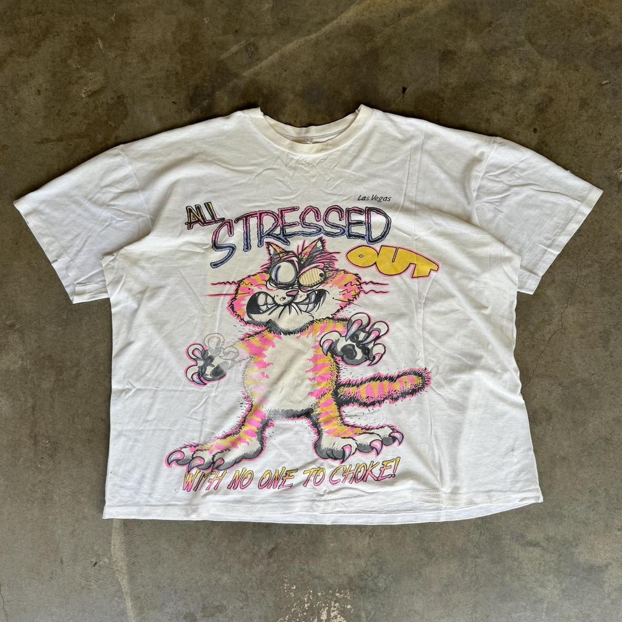 vintage 90s boxy single stitch all stressed out cat... - Depop