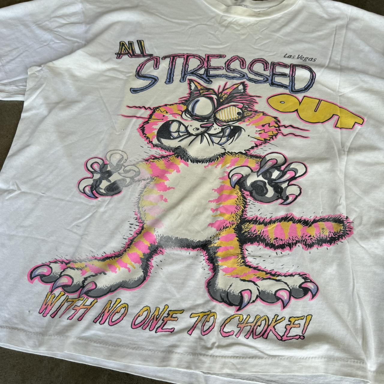 vintage 90s boxy single stitch all stressed out cat... - Depop