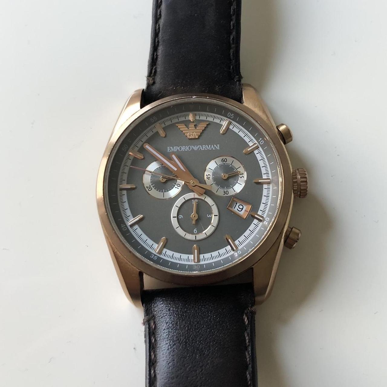 Emporio Armani Men's Gold and Brown Watch | Depop