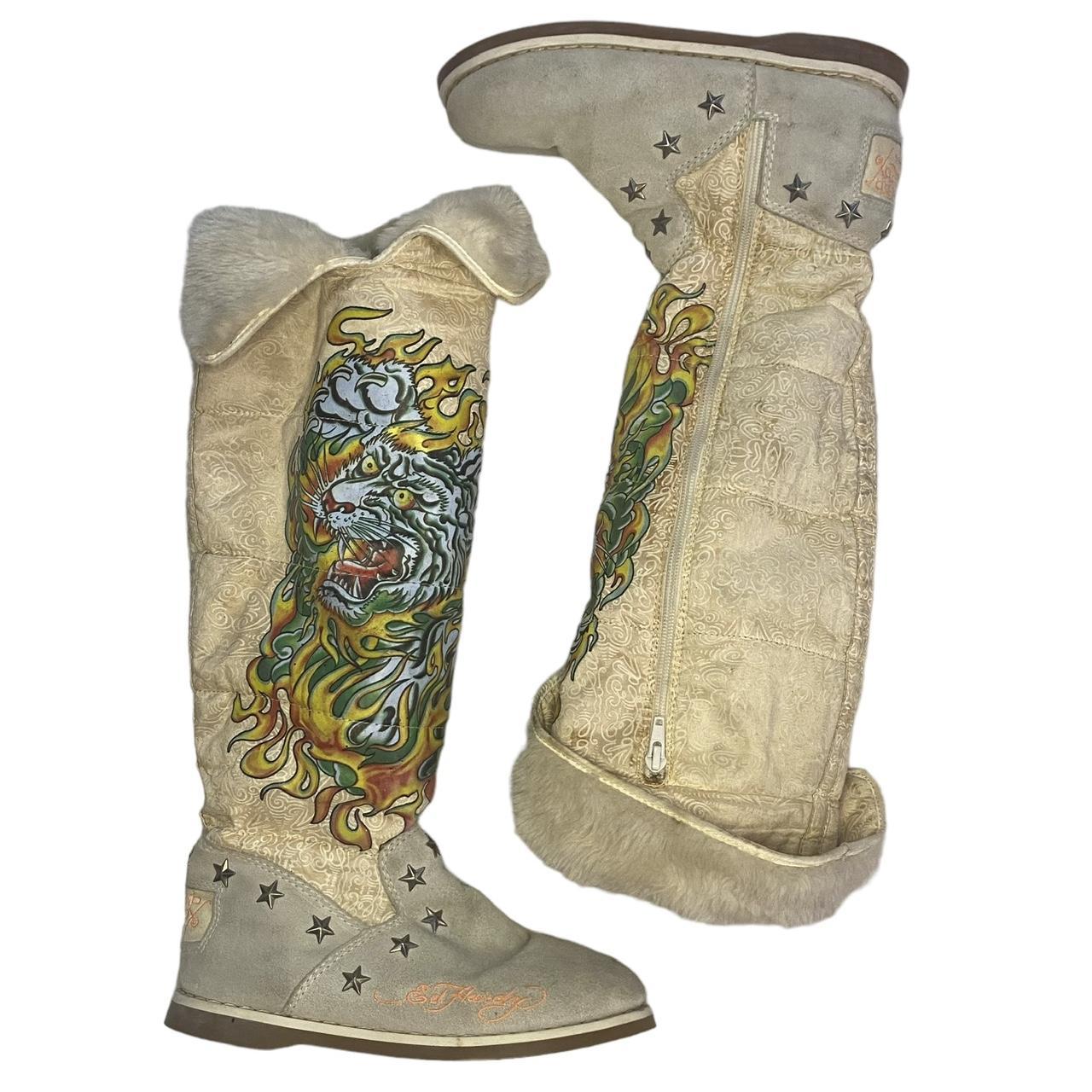 ed hardy winter calf boots ⭒ fair condition, worn... - Depop