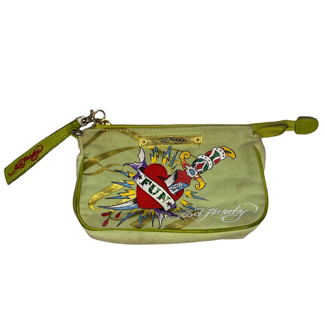 lime green ed hardy wallet ⭒ worn af, missing... - Depop