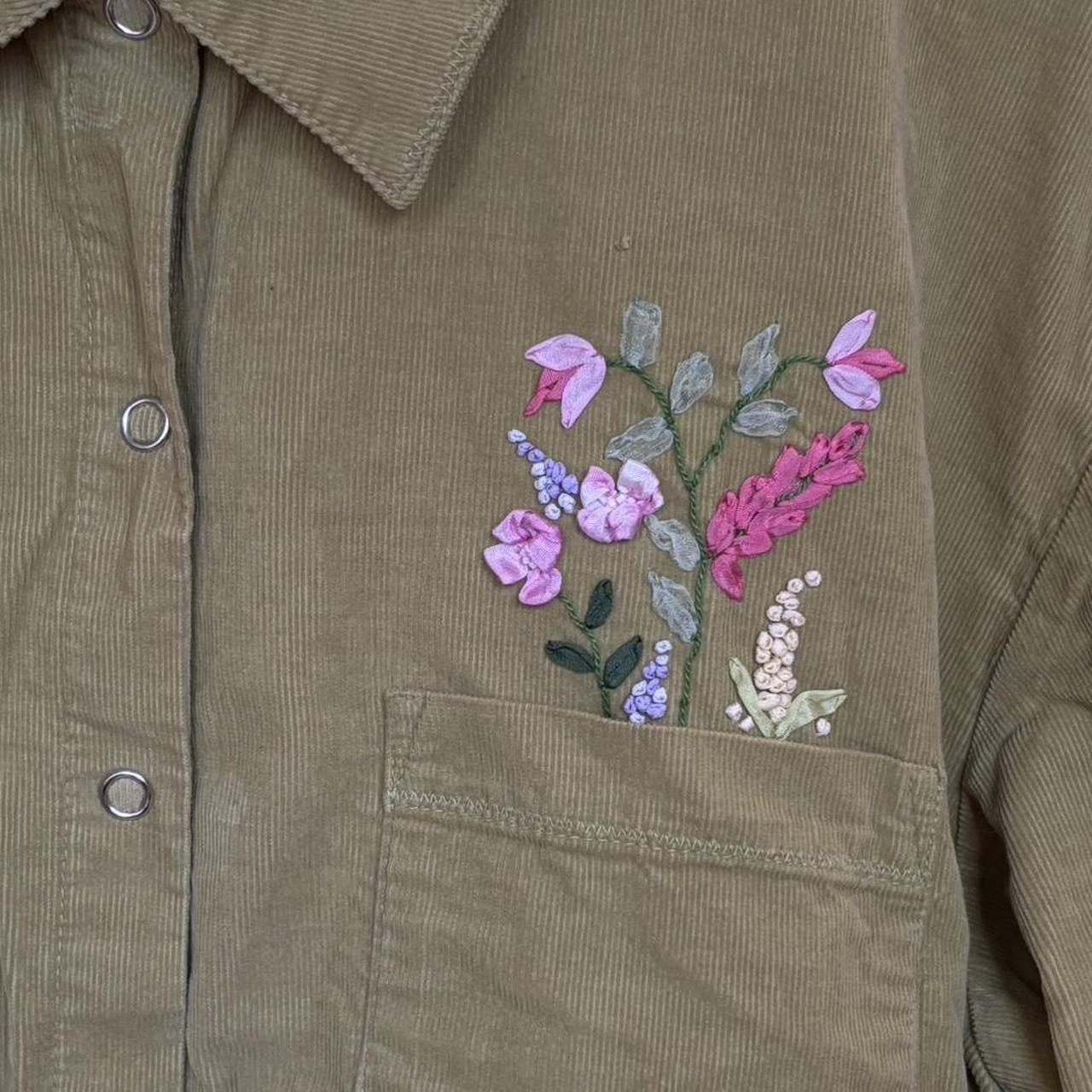 Embroidered flowers green cropped jacket! This is a... - Depop