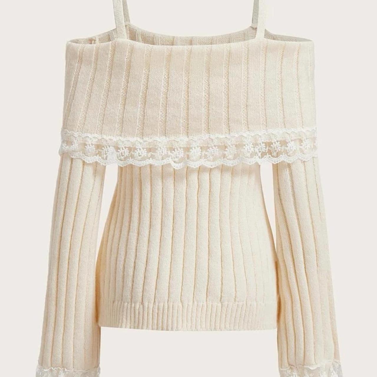 Cream White Lace Bow Off the shoulder shoulderless... - Depop