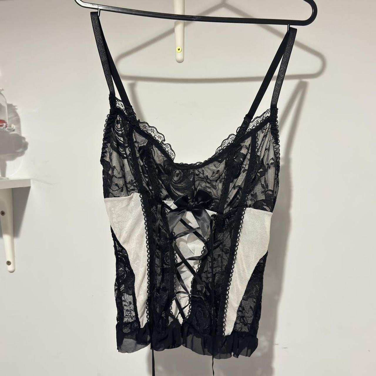 White Black Flower Lace Bow Corset Tie Up Ribbon... - Depop