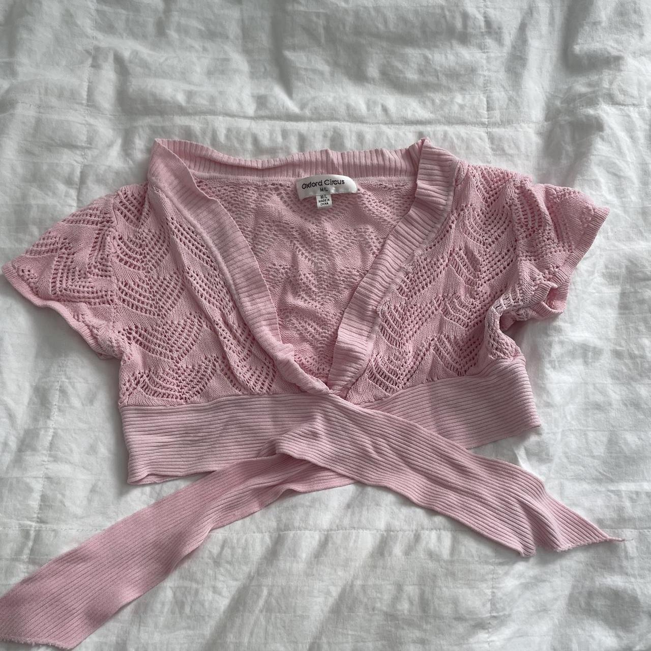 light pink cropped wrap top with intricate designs... - Depop