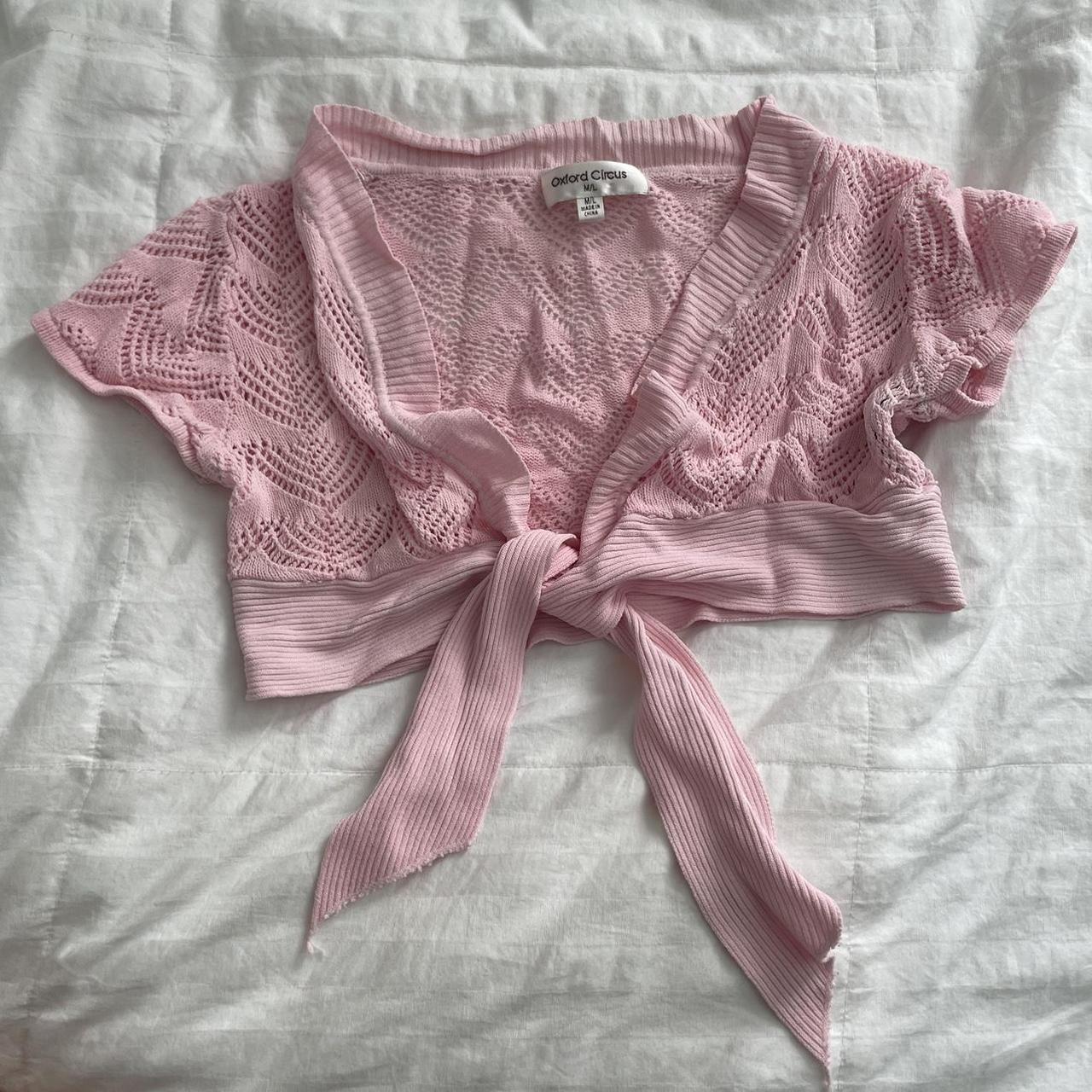 light pink cropped wrap top with intricate designs... - Depop