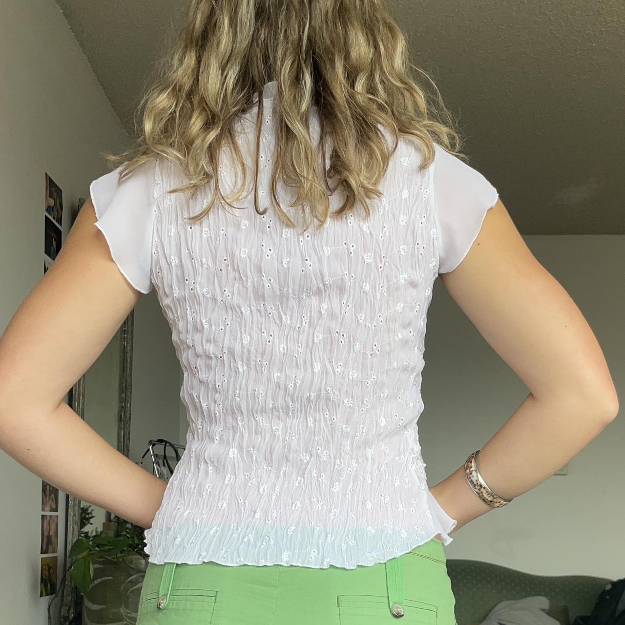 White sheer mesh top with a bow tie detail - a super... - Depop