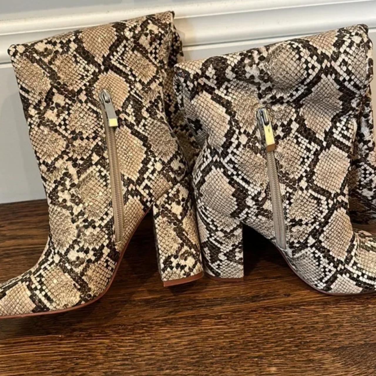 Zara Python Heeled knee high Snake skin boots Size... - Depop
